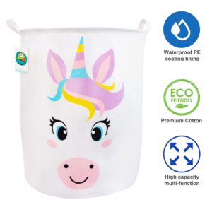 KAZULO Unicorn Hamper Set, Large Round Unicorn Laundry Baskets, kids Hampers laundry Girls, Girls Storage Box Unicorn, Child Laundry Set, Kids Basket (Watermelon Unicorn Bundle)