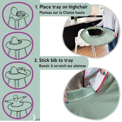 Tidy Tot- Bib & Tray Kit Baby Feeding Set - 3 Mess Proof Long Sleeve Smocks Attaches to Feeding Mat - Waterproof Bibs – Machine Washable. Fits Babies and Toddlers 6-24 months.