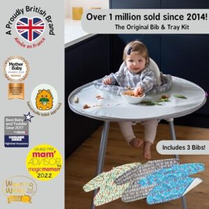 Tidy Tot- Bib & Tray Kit Baby Feeding Set - 3 Mess Proof Long Sleeve Smocks Attaches to Feeding Mat - Waterproof Bibs – Machine Washable. Fits Babies and Toddlers 6-24 months.