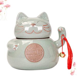 FOMIYES Ceramic Tea Jar Storage Jars Maneki Shaped Porcelain Tea Tin Tea Canister Storage Can with Lids Jewlry Dish Tray Lucky Cat Figurine for Cosmetic Makeup Spice Loose Tea