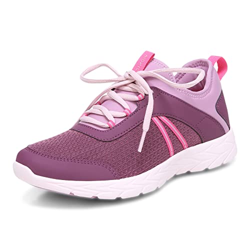 Vionic Women's Brisk Helena Lace-Up Leisure Shoe - Supportive Walking Sneakers That Include Three-Zone Comfort with Orthotic Insole Arch Support, Medium and Wide Fit Grape Kiss 8.5 Medium US