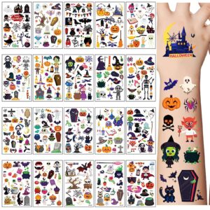 halloween temporary tattoos for kids, 360pcs halloween face tattoos, waterproof cute cartoon fake body stickers decorations, halloween face makeup party favors supplies decor pumpkin witch skull adult