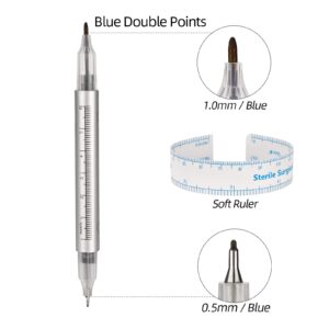 JimKing Surgical Skin Marker Pen, Professional Sterile Stencil Marker Pen with Paper Ruler for Microblading, Waterproof Disposable Marker for Skin, Eyebrow, 0.5mm+0.1mm Head