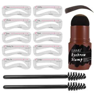 stamp eyebrow stencil kit,waterproof brow stamp shaping kit eyebrow definer with 10 reusable stencils and 2 small pencil brushes(medium brown)