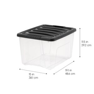 IRIS USA 40 Quart Stackable Plastic Storage Bins with Lids and Latching Buckles, 4 Pack - Clear/Black, Containers with Lids and Latches, Durable Nestable Closet, Garage, Totes, Tubs Boxes Organizing