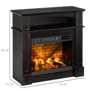 HOMCOM 32" Electric Fireplace with Mantel, Freestanding Heater with LED Log Flame, Shelf and Remote Control, 1400W, Brown