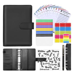 money organizer for cash ,a6 budget binder with zipper envelopes for budgeting pu leather notebook binder with 12 pcs expense budget sheets complete money planner organizer set.