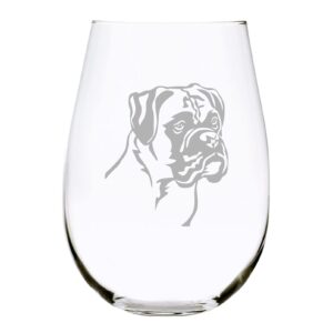 boxer themed dog stemless wine glass, 17 oz.