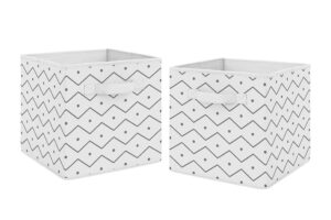 sweet jojo designs grey chevron foldable fabric storage cube bins boxes organizer toys kids baby childrens - set of 2 - gray white mod dino prehistoric print for blue green modern dinosaur collection