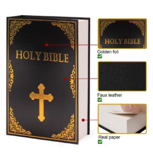 Leather Book Safe (Size 10.79"×7.72"×1.97") Real Paper Secret for Jewelry, Money and Cash, Diversion Book Safe,Hollow with Hidden, Combination Lock (L, Bible-Combination)