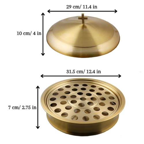 Communion Ware 2 Holy Wine Serving Trays with A Lid & 2 Stacking Bread Plates with A Lid + 80 Cups - Stainless Steel (Brass/Gold)