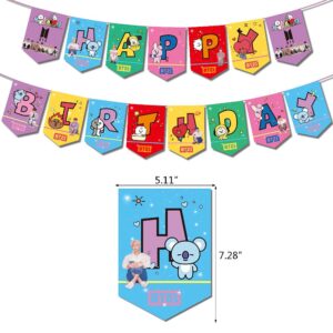 BTS Birthday Party Supplies,BTS Happy Birthday Banner Cake Topper Party Balloons for Kids Birthday Party Favor Decorations