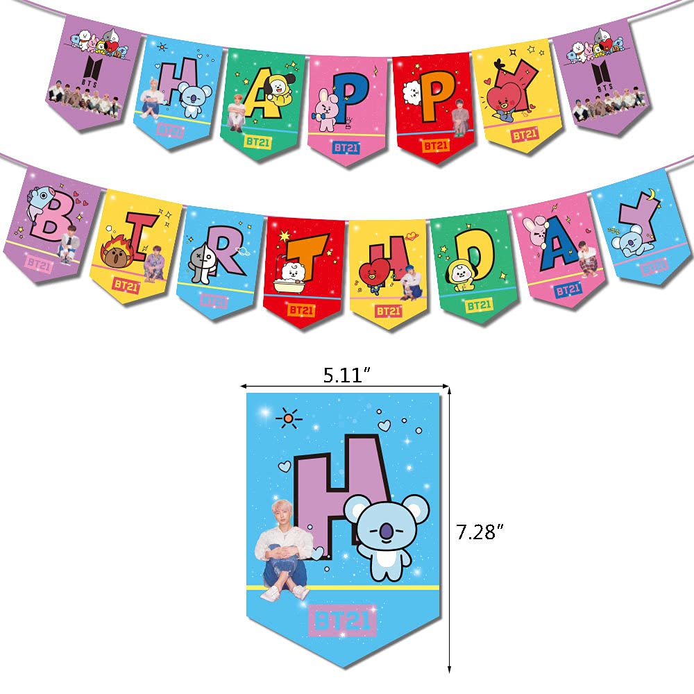 BTS Birthday Party Supplies,BTS Happy Birthday Banner Cake Topper Party Balloons for Kids Birthday Party Favor Decorations