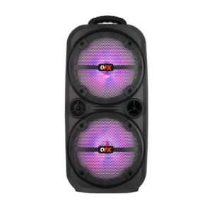 qfx pbx-8008sm tws bluetooth 8” woofers rechargeable portable speakers with ac adapter and microphone,black