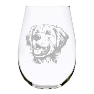 golden retriever (g1) themed, dog stemless wine glass, 17 oz.