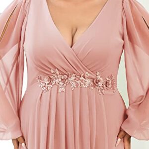 Ever-Pretty Plus Women's Plus Size A-line Long Slit Sleeves Bidesmaid Dress for Wedding Pink US26