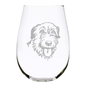 irish wolfhound themed, dog stemless wine glass, 17 oz.