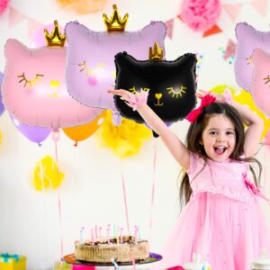 8 Pieces Crown Cat Foil Balloons Cute Kitty Cat Birthday Balloons Animal Balloons for Girls Kitten Pet Cat Birthday Party Supplies Decorations, Pink and Black (Cute Style, Small Size)