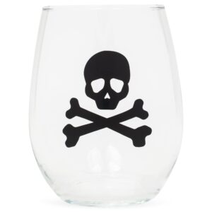 elanze designs skull crossbones black 14 ounce glass stemless wine tumbler glass