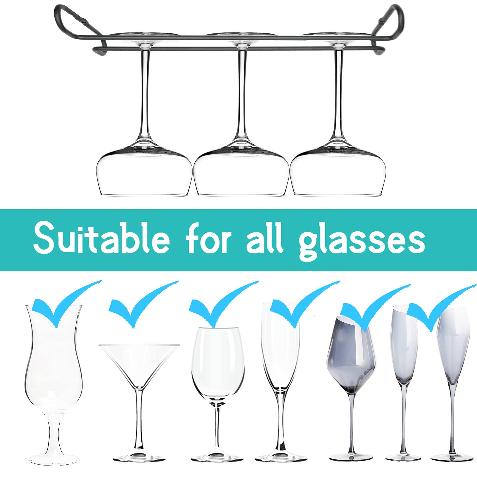 eastbao Wine Glass Rack Under Cabinet Shelf Glasses Holder Storage With Drying Stemware Rack Under Counter Metal Hanger Hanging Rack for Kitchen Black