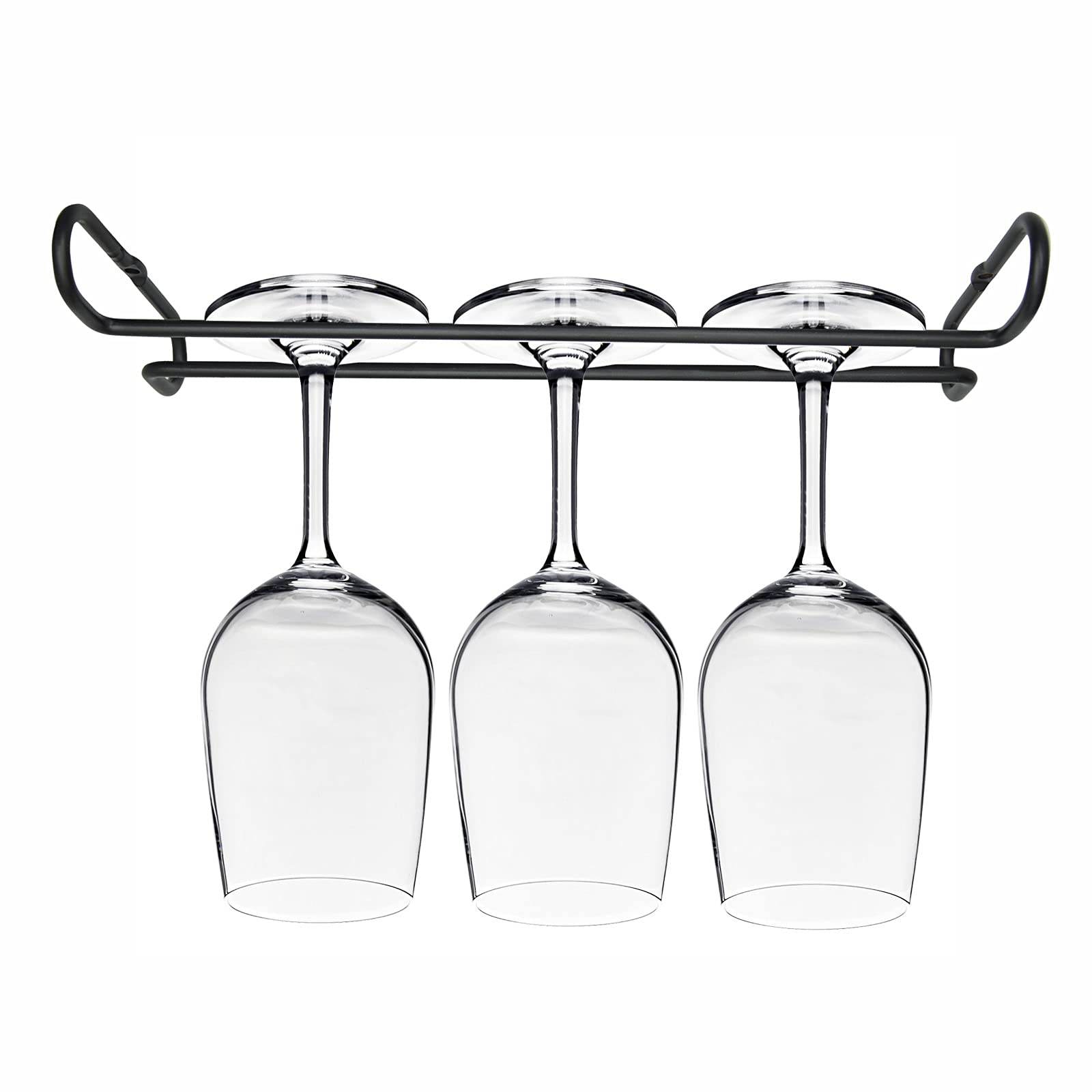 eastbao Wine Glass Rack Under Cabinet Shelf Glasses Holder Storage With Drying Stemware Rack Under Counter Metal Hanger Hanging Rack for Kitchen Black