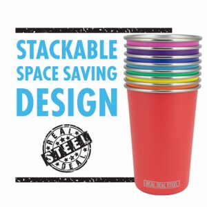 Real Deal Steel Rainbow Cups 16 oz Pint Cups, Stackable Tumblers, Eco Friendly Premium Metal Drinking Glasses