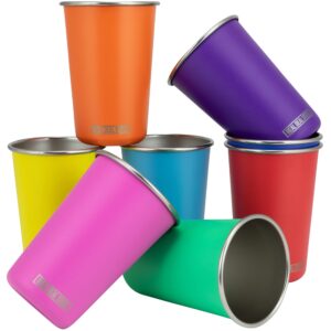 Real Deal Steel Rainbow Cups 16 oz Pint Cups, Stackable Tumblers, Eco Friendly Premium Metal Drinking Glasses