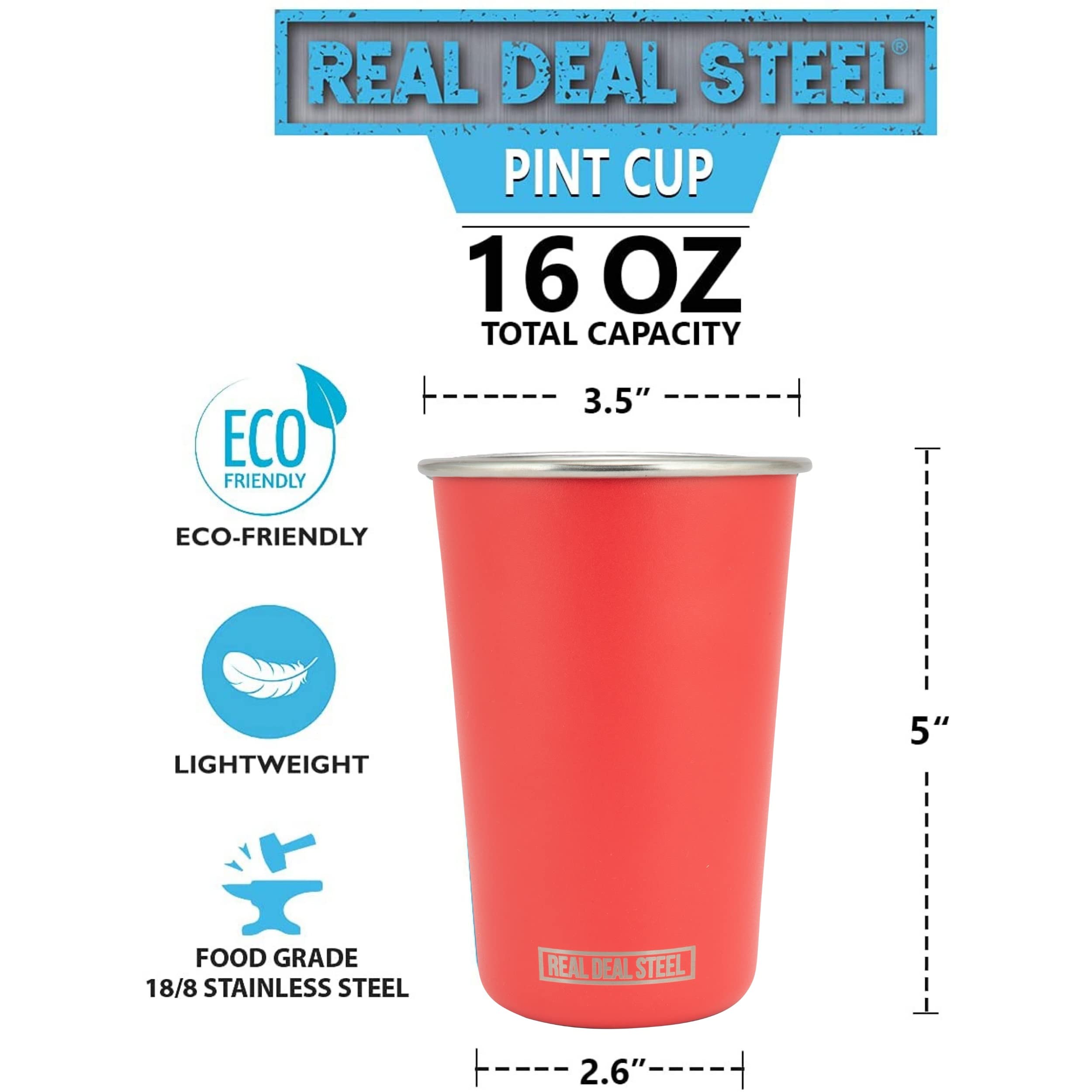 Real Deal Steel Rainbow Cups 16 oz Pint Cups, Stackable Tumblers, Eco Friendly Premium Metal Drinking Glasses