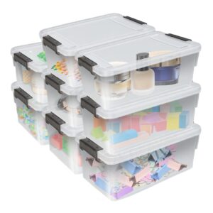 FLMOUTN 8Pcs Small Clear Storage Bin with Lid, Stackable Small Storage Bins with Secure Latching Buckles, 0.91 Qt / 1 Liter Clear Storage Boxes for Organizing Kid's Toy Crafts