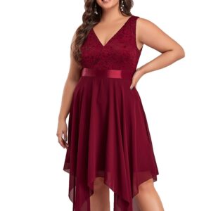 Ever-Pretty Plus Women's Plus Size Deep V Neck Asymmetric Evening Party Dress Burgundy US26