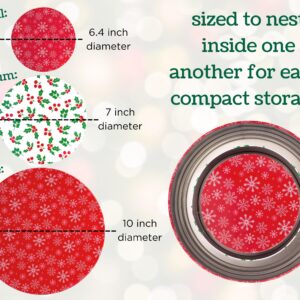 Steel Mill & Co Tin Containers with Lids, 3 Pack Christmas Cookie Tins, Festive Cookie Tins for Gift Giving & Holiday Treats, Round Metal Nesting Containers, Large Medium Small, Snowflake & Holly