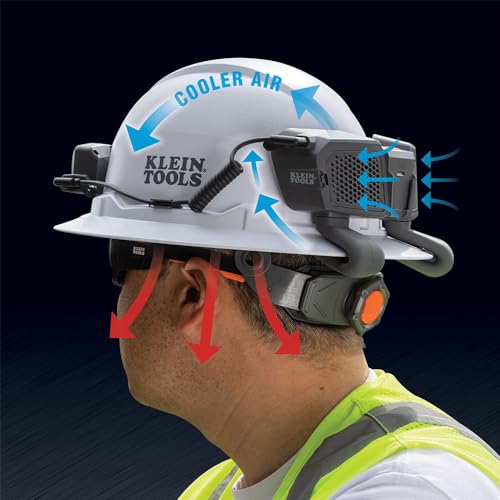 Klein Tools 60155 Portable Cooling Fan for Hard Hats and Safety Helmets, Powered by USB Rechargeable Battery to Cool Head, Neck, and Face