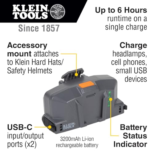 Klein Tools 60155 Portable Cooling Fan for Hard Hats and Safety Helmets, Powered by USB Rechargeable Battery to Cool Head, Neck, and Face