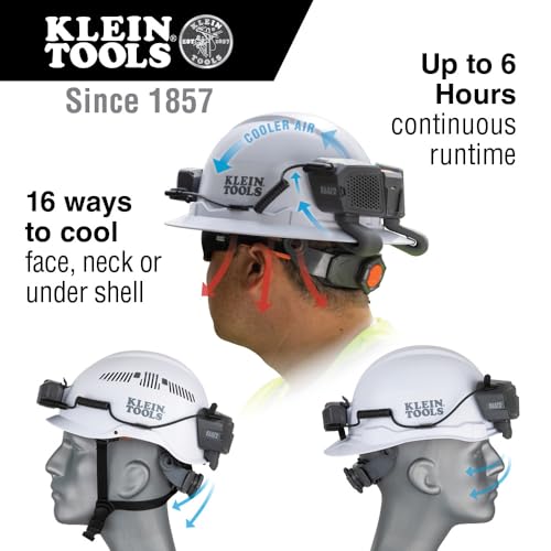 Klein Tools 60155 Portable Cooling Fan for Hard Hats and Safety Helmets, Powered by USB Rechargeable Battery to Cool Head, Neck, and Face