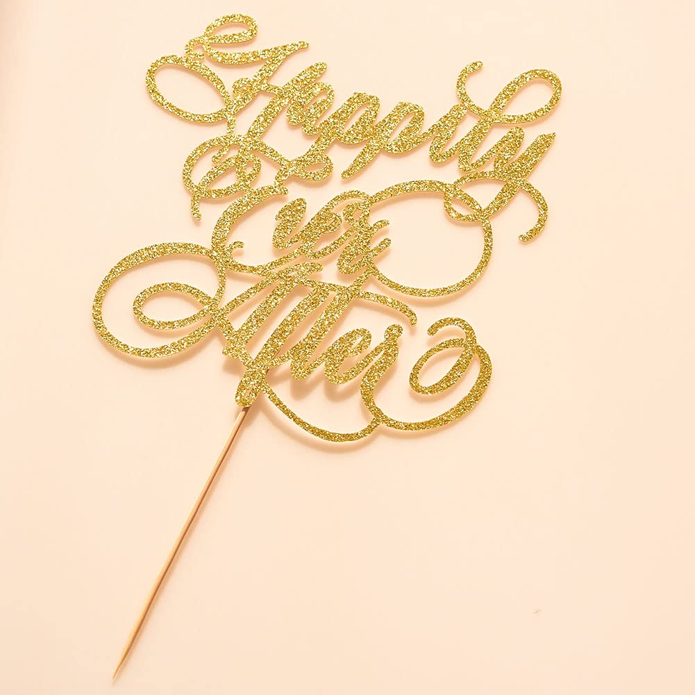 Happily Ever After Cake Topper - Glitter Wedding, Engagement, Bridal Shower, Bachelorette Party Decorations Gold