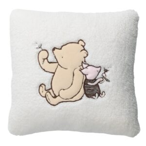 lambs & ivy storytime pooh soft faux shearling nursery throw pillow - cream