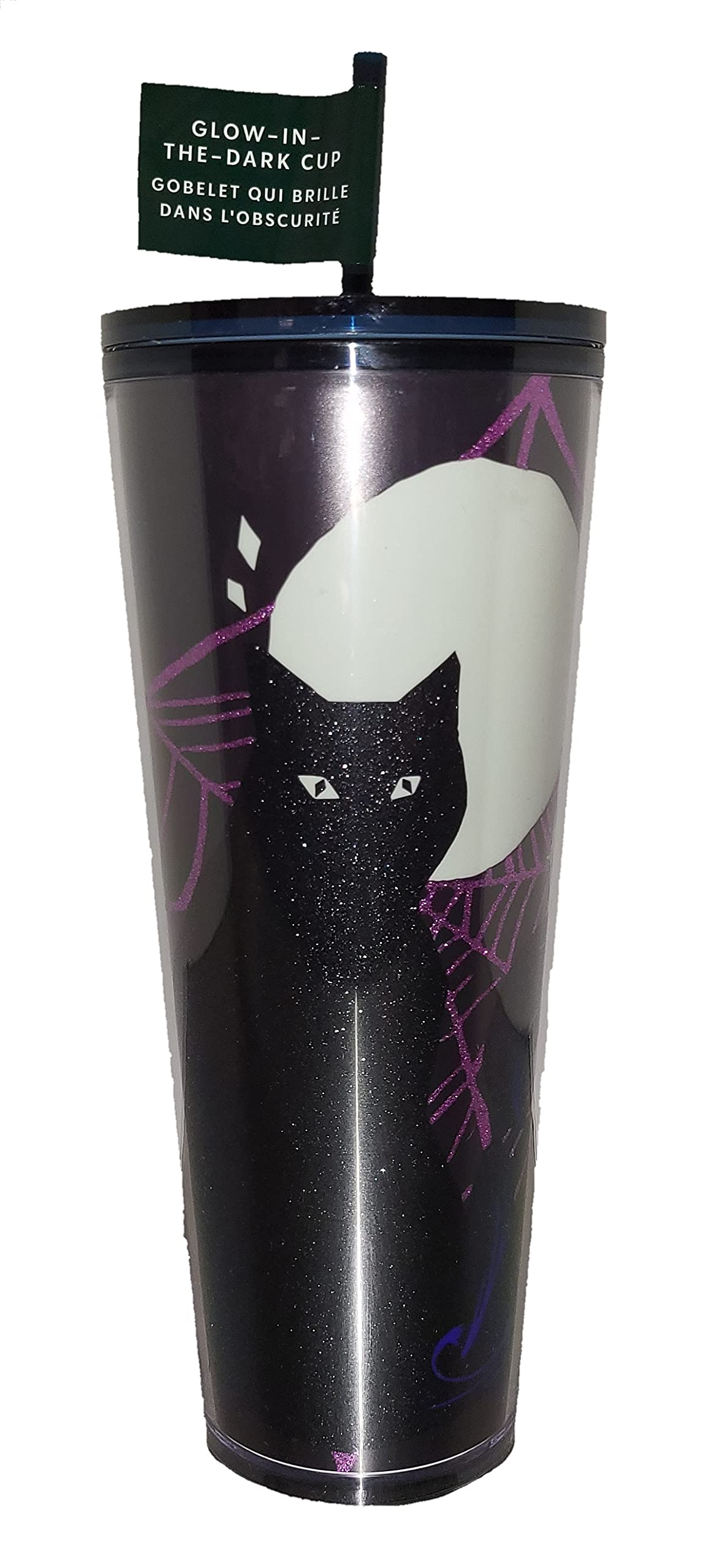 Starbucks Exclusive LIMITED EDITION Halloween 2021 Glow in the Dark Black Cat Tumbler: 24 oz Venti Cup