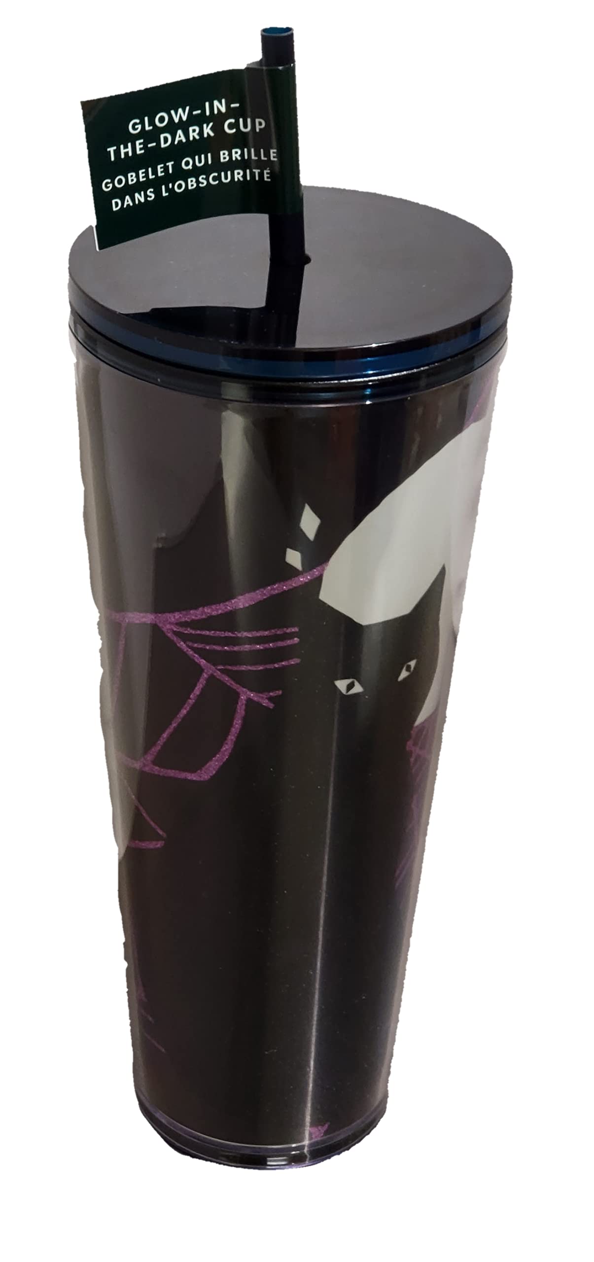 Starbucks Exclusive LIMITED EDITION Halloween 2021 Glow in the Dark Black Cat Tumbler: 24 oz Venti Cup