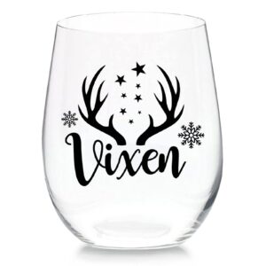 aroggeld vixen reindeer names snowflake wine glasses funny winter christmas decorations stemless wine glass 15oz printing wine glass for party birthday xmas christmas thanks gift to woman girl