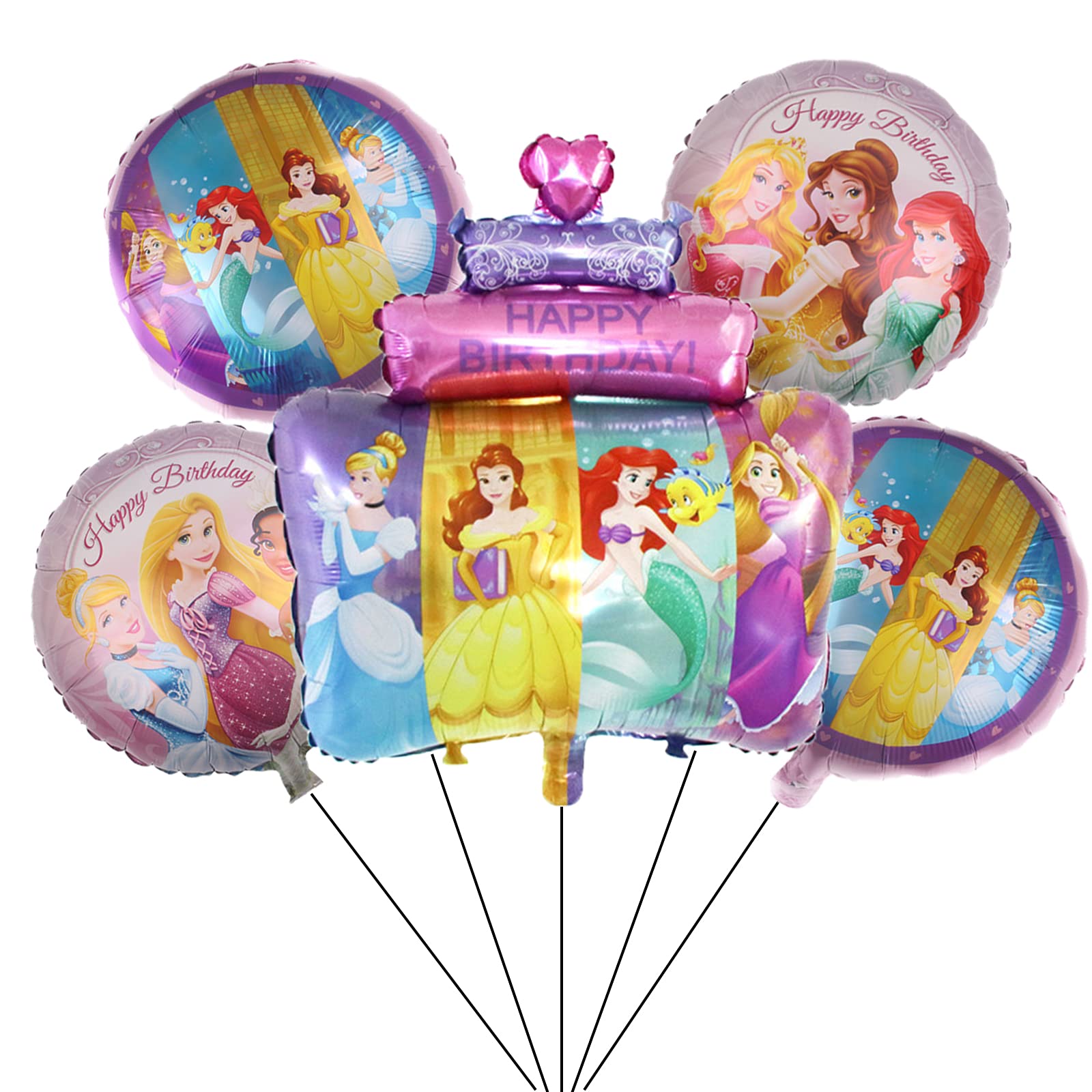 HTRY 5PCS Disney Princess Foil Balloons For Kids Birthday Baby Shower Princess Themed Party Decorations