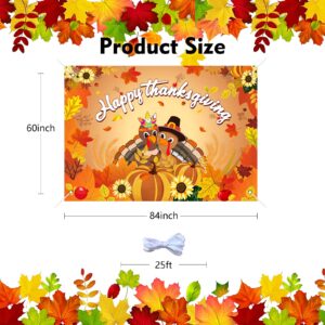 7x5ft Happy Thanksgiving Fabric Fall Photography Backdrop Autumn Leaves Pumpkin Turkey Sunflower Large Size Background for Fall Party Supplies Farm Harvest Event Banner Decoration Photo Booth Props