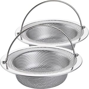 lasshswa kitchen sink strainer stainless steel, kitchen sink drain strainer with handle, sink strainers with large wide rim 4.5" diameter for kitchen sinks (2pcs)