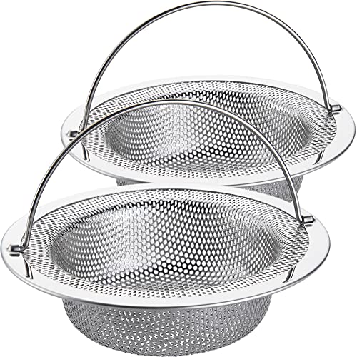 LASSHSWA Kitchen Sink Strainer Stainless Steel, Kitchen Sink Drain Strainer with Handle, Sink Strainers with Large Wide Rim 4.5" Diameter for Kitchen Sinks (2PCS)