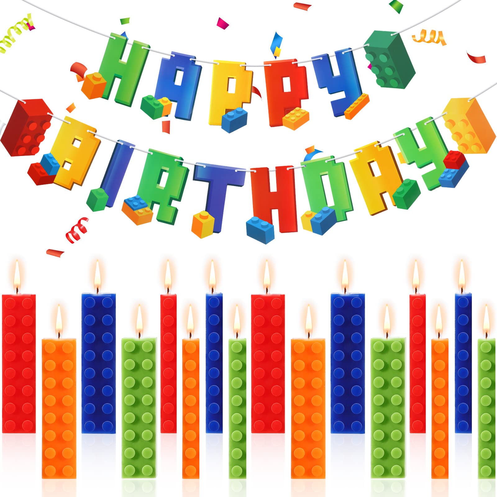 32 Pieces Building Blocks Birthday Supplies Building Block Candles Decorations Block Party Centerpiece Banner Party Supplies Happy Birthday Banner Brick Themed Party Favors