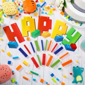 32 Pieces Building Blocks Birthday Supplies Building Block Candles Decorations Block Party Centerpiece Banner Party Supplies Happy Birthday Banner Brick Themed Party Favors