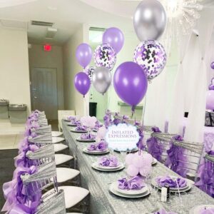 Rabbmall Birthday Decorations for Girls Purple and Silver Lavender Party Decor Kit for Her Women Including Happy Birthday Banner Pompom Flower Foil Balloons Confetti Latex Balloon Ribbons