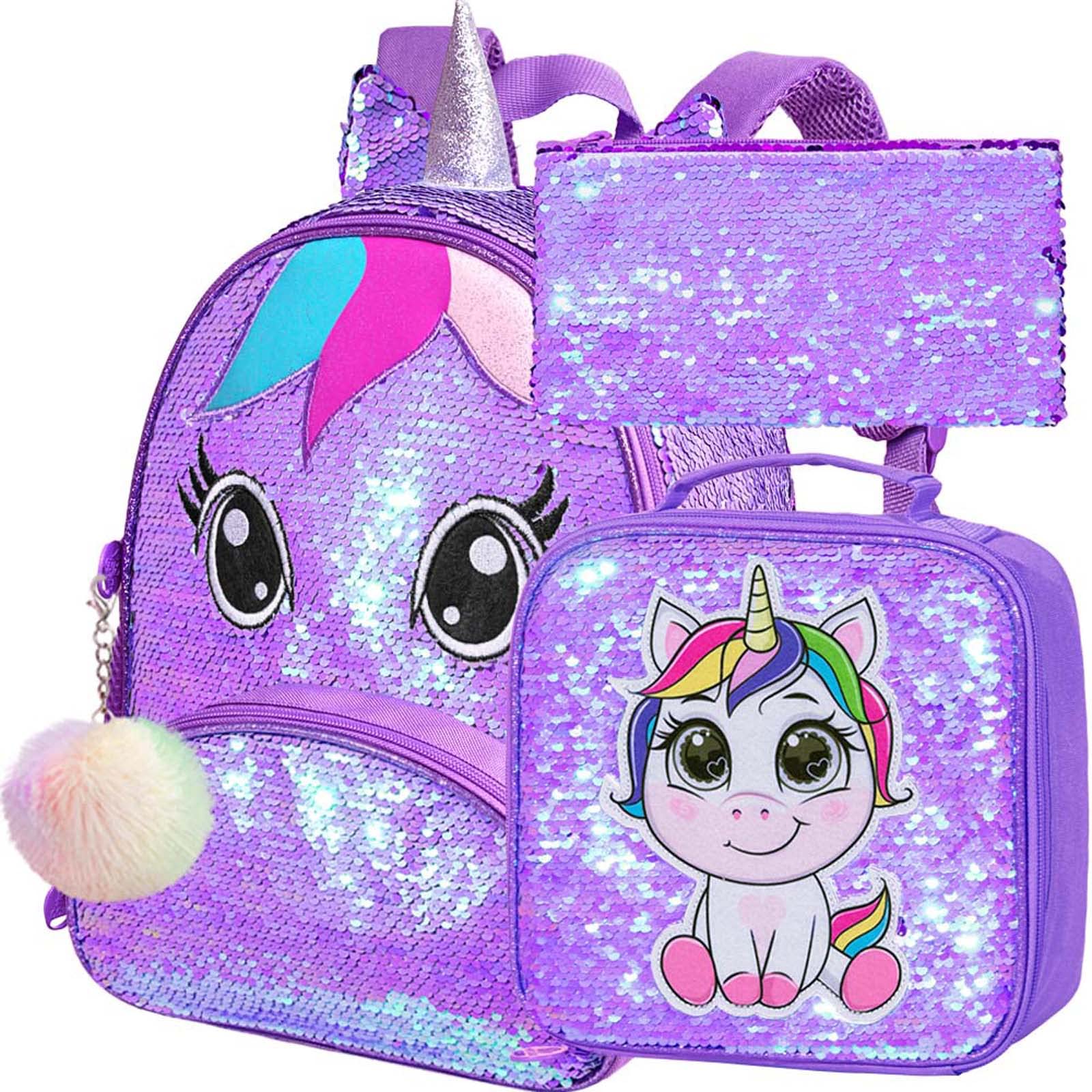 gxtvo Toddler Backpack for Girls, Unicorn Sequin Preschool Bookbag and Lunch Box, 12" Cute Cartoon Animal Schoolbag