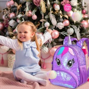 gxtvo Toddler Backpack for Girls, Unicorn Sequin Preschool Bookbag and Lunch Box, 12" Cute Cartoon Animal Schoolbag