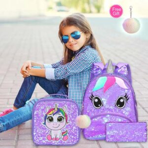 gxtvo Toddler Backpack for Girls, Unicorn Sequin Preschool Bookbag and Lunch Box, 12" Cute Cartoon Animal Schoolbag