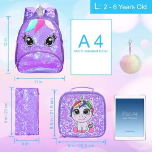 gxtvo Toddler Backpack for Girls, Unicorn Sequin Preschool Bookbag and Lunch Box, 12" Cute Cartoon Animal Schoolbag